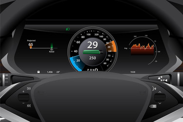 Electric car dashboard display closeup Royalty Free Vector