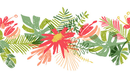 Tropical flower hand drawn header or border line Vector Image
