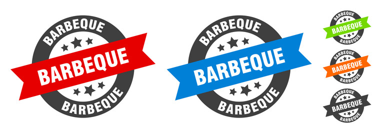 Barbecue round stamp with orange ribbon Royalty Free Vector