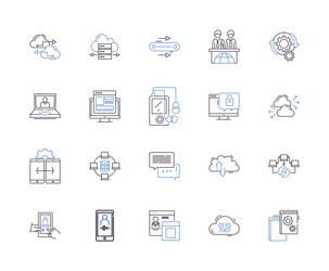 Computer technology outline icons collection Vector Image