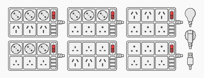 Power strip extension cord outlet plug set flat Vector Image