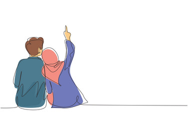 Continuous one line drawing arabic woman walking Vector Image