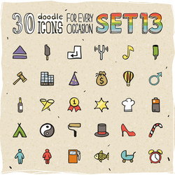 30 colorful doodle icons set 11 Royalty Free Vector Image