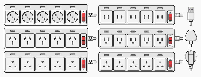 Power strip extension cord outlet plug set flat Vector Image