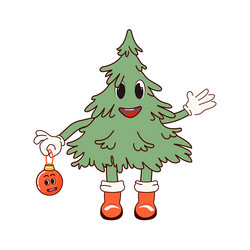 Christmas tree decorations retro character Vector Image