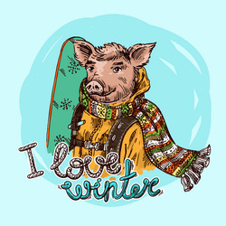 Pig dressed hand drawn humanized Royalty Free Vector Image
