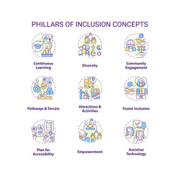 Pillars of inclusion blue gradient concept icons Vector Image