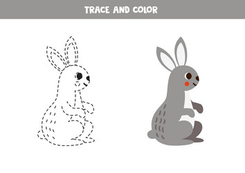 Trace and color cute easter rabbit worksheet Vector Image