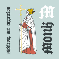 Monk skeleton medieval engraving art Royalty Free Vector