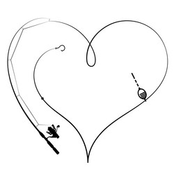 Fishing rod in the form of heart Royalty Free Vector Image
