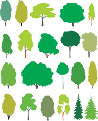Cartoon trees and bush fence stones grass Vector Image