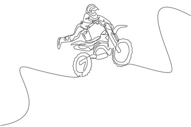 One single line drawing of young motocross rider Vector Image