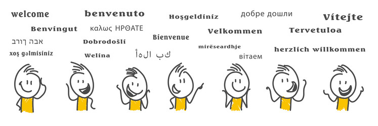 Stick figures welcome Royalty Free Vector Image