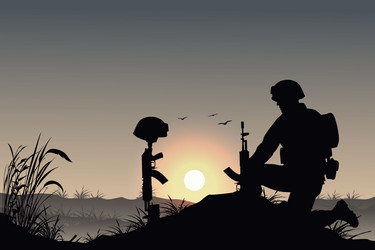 Army soldier in sorrow for fallen comrade Vector Image