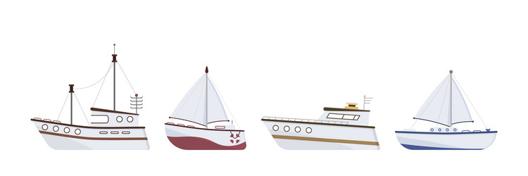 Sea ship flat marine transport vessel sailboats Vector Image
