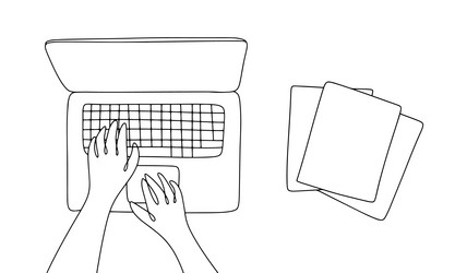 Hands laptop typing one line Royalty Free Vector Image