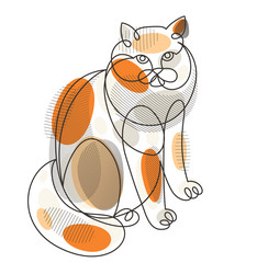 Nice cute cat linear line art drawing Royalty Free Vector