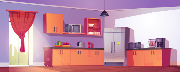 Office kitchen interior cartoon Royalty Free Vector Image