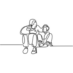 Continuous line drawing of father and son sit Vector Image
