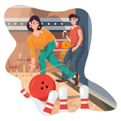 Pretty girl playing bowling front view with smile Vector Image