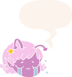 Cartoon alien space girl face crying and speech Vector Image