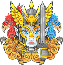 Scandinavian valkyrie outline design Royalty Free Vector