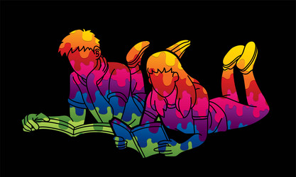 Group of people reading books cartoon Royalty Free Vector