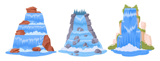 Cartoon waterfall view tropical streaming water Vector Image