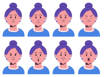 Old woman facial expression cartoon set Royalty Free Vector