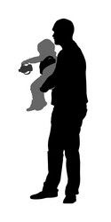 Awkward clumsy father with baby in hand Royalty Free Vector