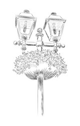 Street clocks and a lamp post hand-drawn Vector Image