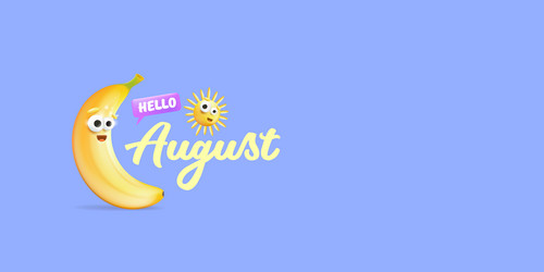 Hello august horizontal banner with cartoon sun Vector Image