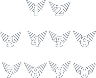Numbers thin lines set of icons with wings Vector Image
