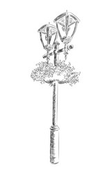 Street clocks and a lamp post hand-drawn Vector Image