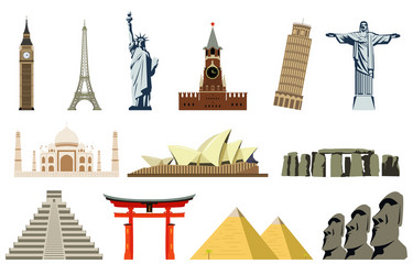 Travel famous monuments of world sketch Royalty Free Vector
