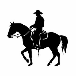 Cowboy on a horse black icon white background Vector Image