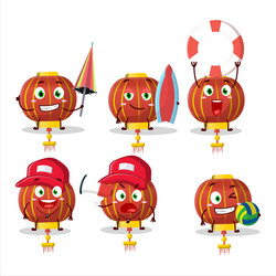 Happy face red chinese fan cartoon character Vector Image