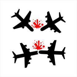 Plane crash accident silhouette icon set Vector Image