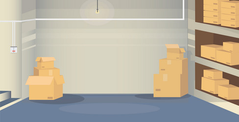 Cold room in warehouse with boxes racks Royalty Free Vector