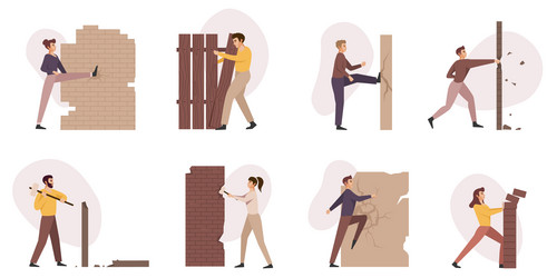 People destroying walls Royalty Free Vector Image
