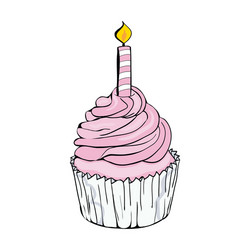 Pink birthday celebration cupcake line icon Vector Image