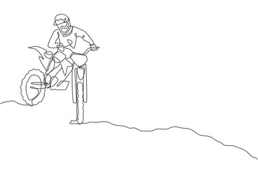 One single line drawing young horse rider man Vector Image