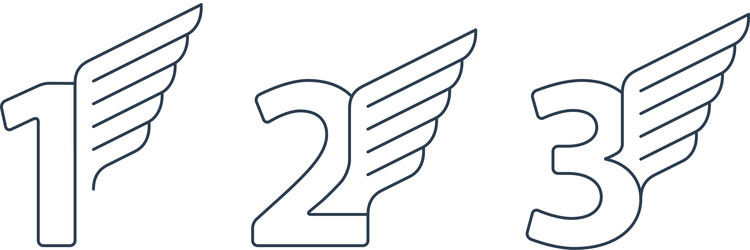 Numbers thin lines set of icons with wings Vector Image