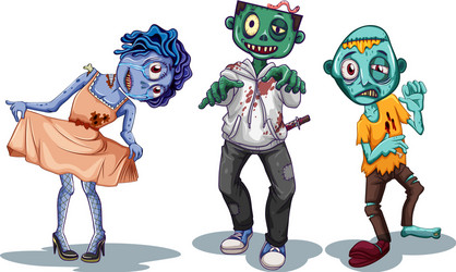 Zombie cartoon characters outlines and silhouettes