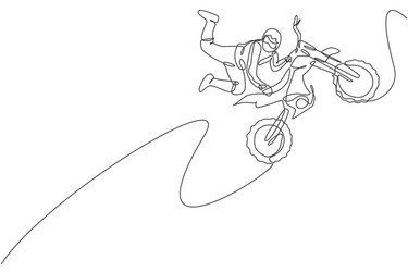 One single line drawing young horse rider man Vector Image