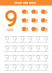 Flashcard number 9 preschool worksheet cute Vector Image