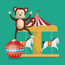 Monkeys and carousel circus show Royalty Free Vector Image