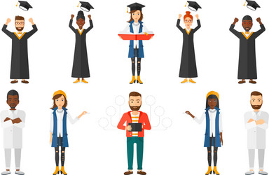 Set of graduate student characters Royalty Free Vector Image