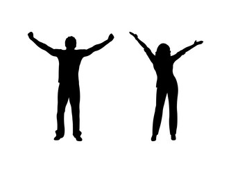 Kids Raising Hands - Silhouette Royalty Free Vector Image