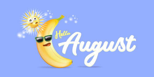 Hello august horizontal banner with cartoon sun Vector Image